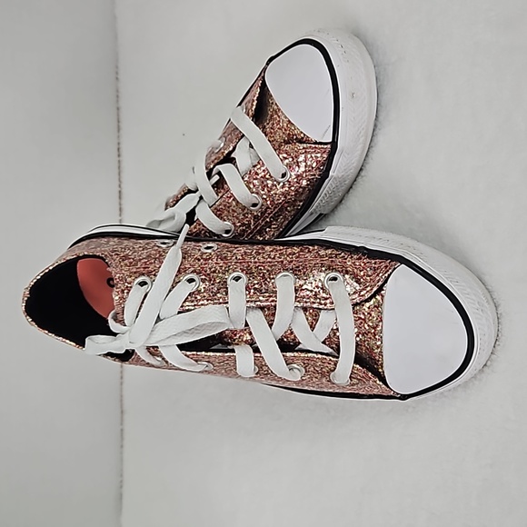 Converse | Shoes | Converse Girls All Star Rose Gold Glitter Low Top ...